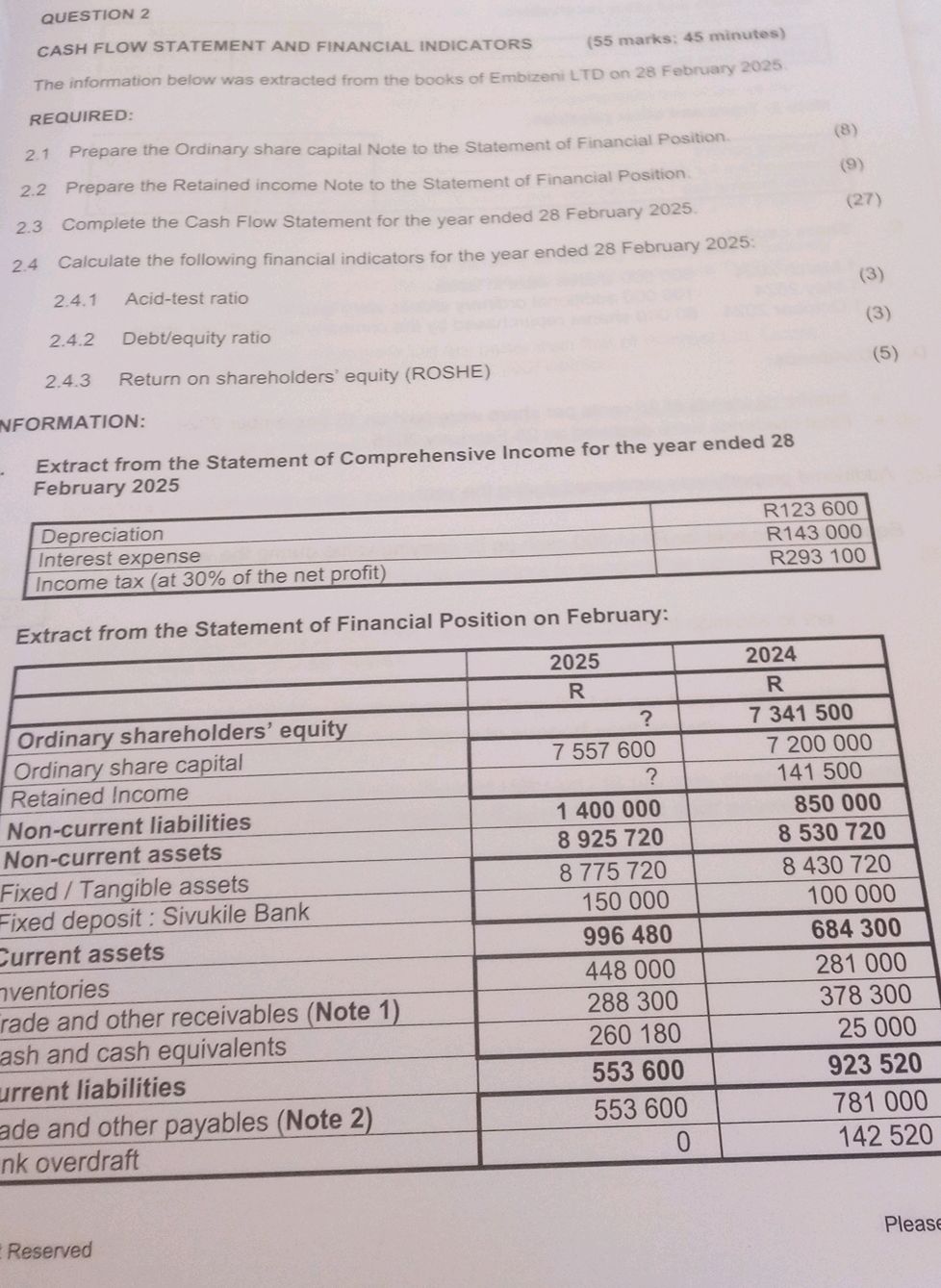 QUESTION 2 CASH FLOW STATEMENT AND FINANCIAL | StudyX