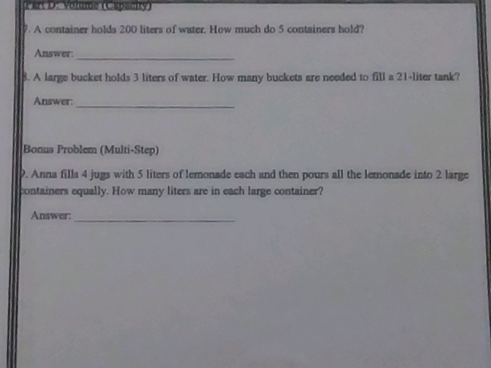 7. A container holds 200 liters of water. | StudyX