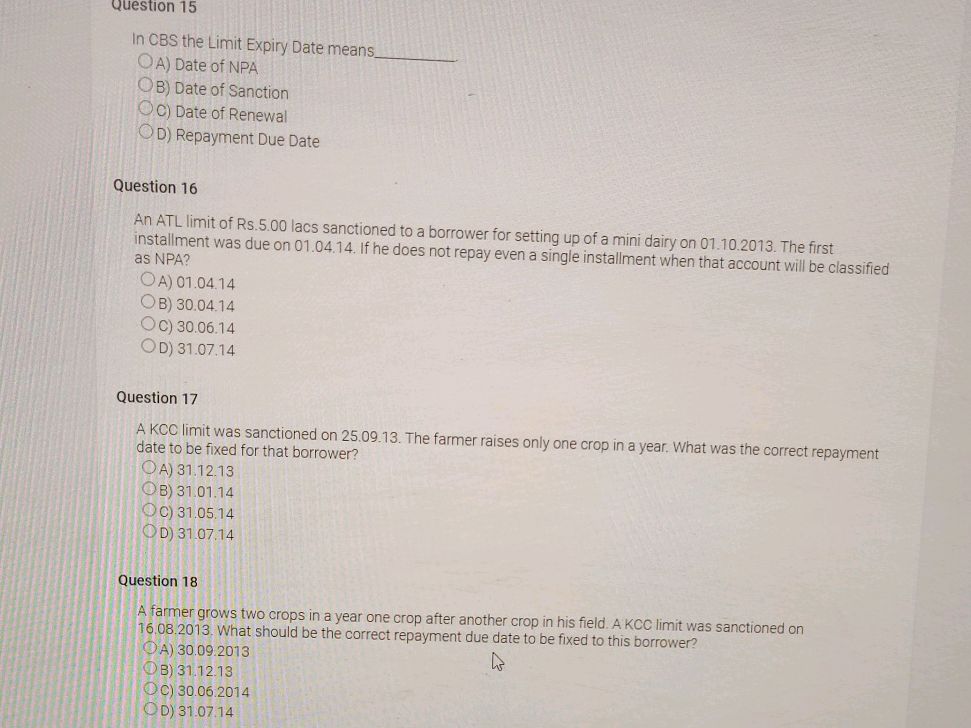 Question 15 In CBS the Limit Expiry Date | StudyX