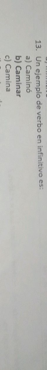 13. Un ejemplo de verbo en infinitivo es: | StudyX