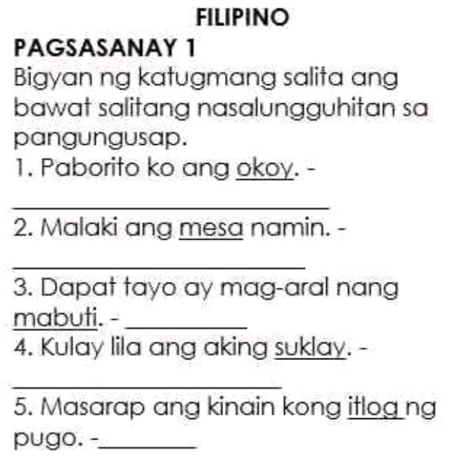 FILIPINO PAGSASANAY 1 Bigyan ng katugmang | StudyX