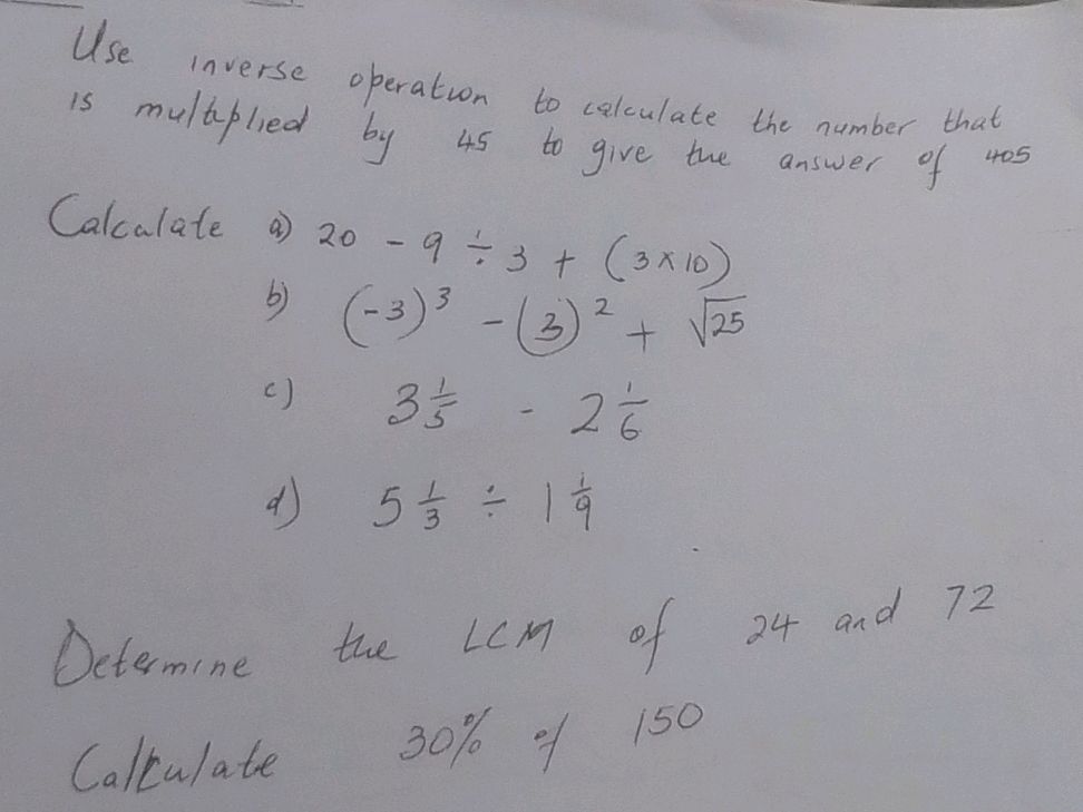 Use inverse operation to calculate the | StudyX