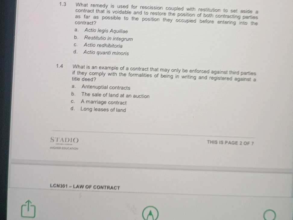 1.3 What remedy is used for rescission | StudyX