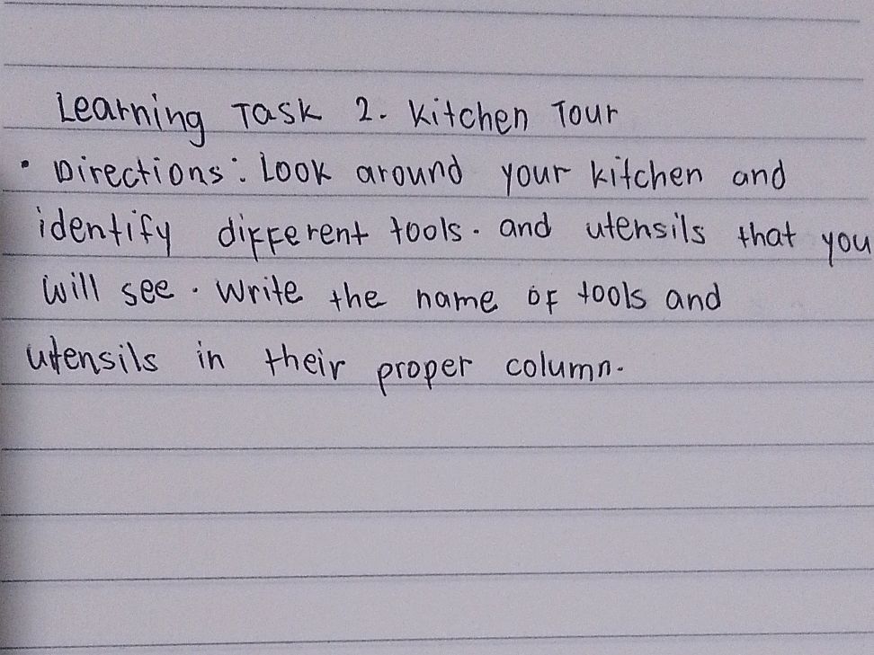 Learning Task 2. Kitchen Tour Directions: | StudyX