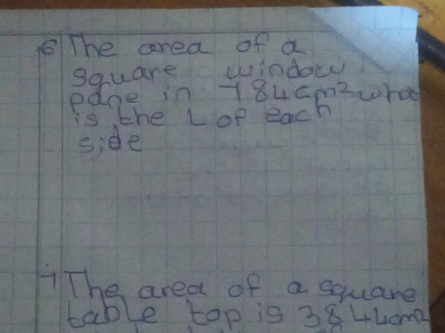 6 The area of a square window pane in 784cm² | StudyX