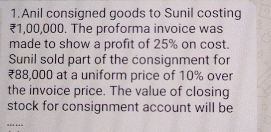 1. Anil consigned goods to Sunil costing | StudyX