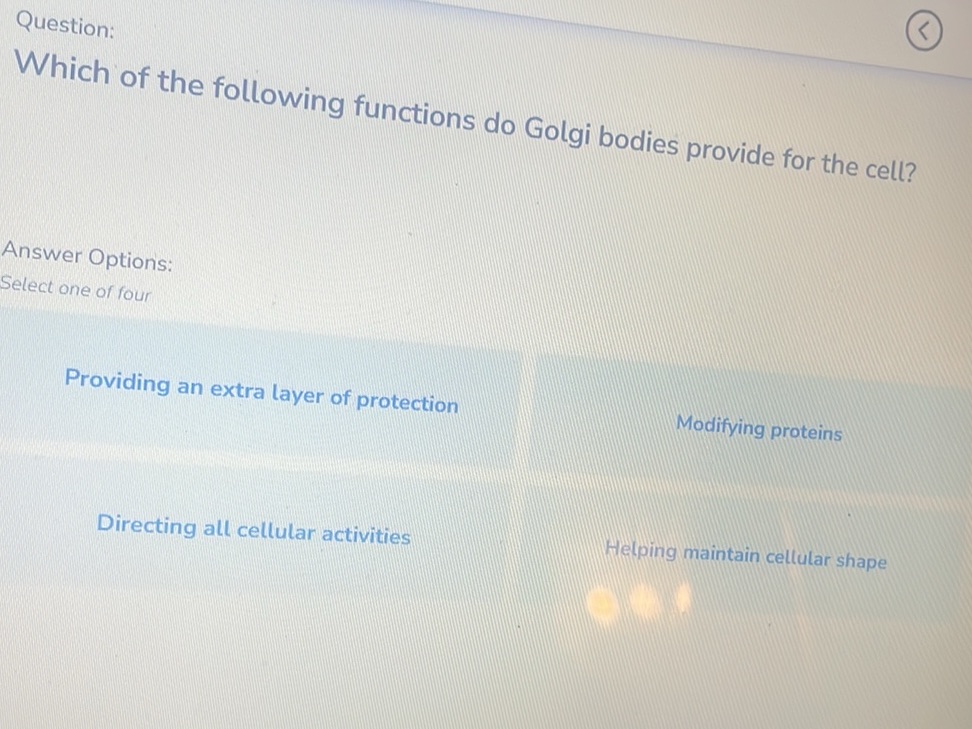Which of the following functions do Golgi | StudyX