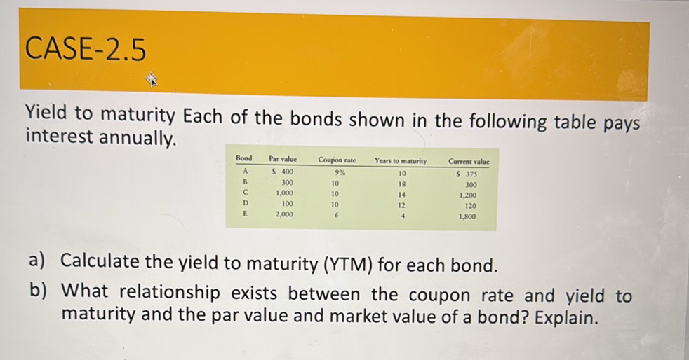 Yield to maturity Each of the bonds shown in | StudyX
