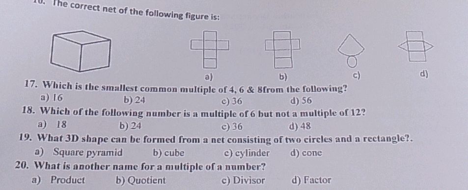 16. The correct net of the following figure | StudyX