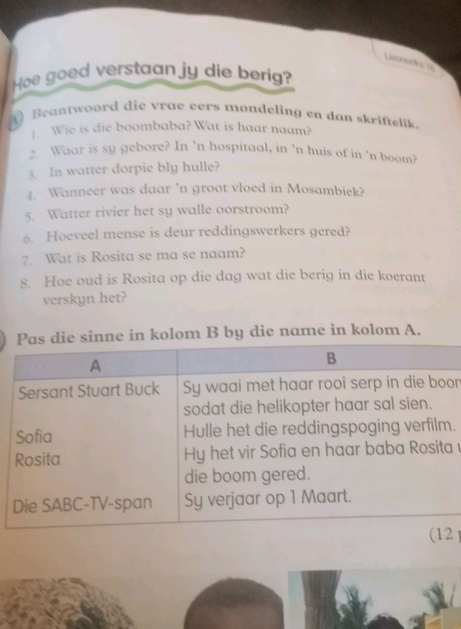 Beantwoord die vrae eers mondeling en dan