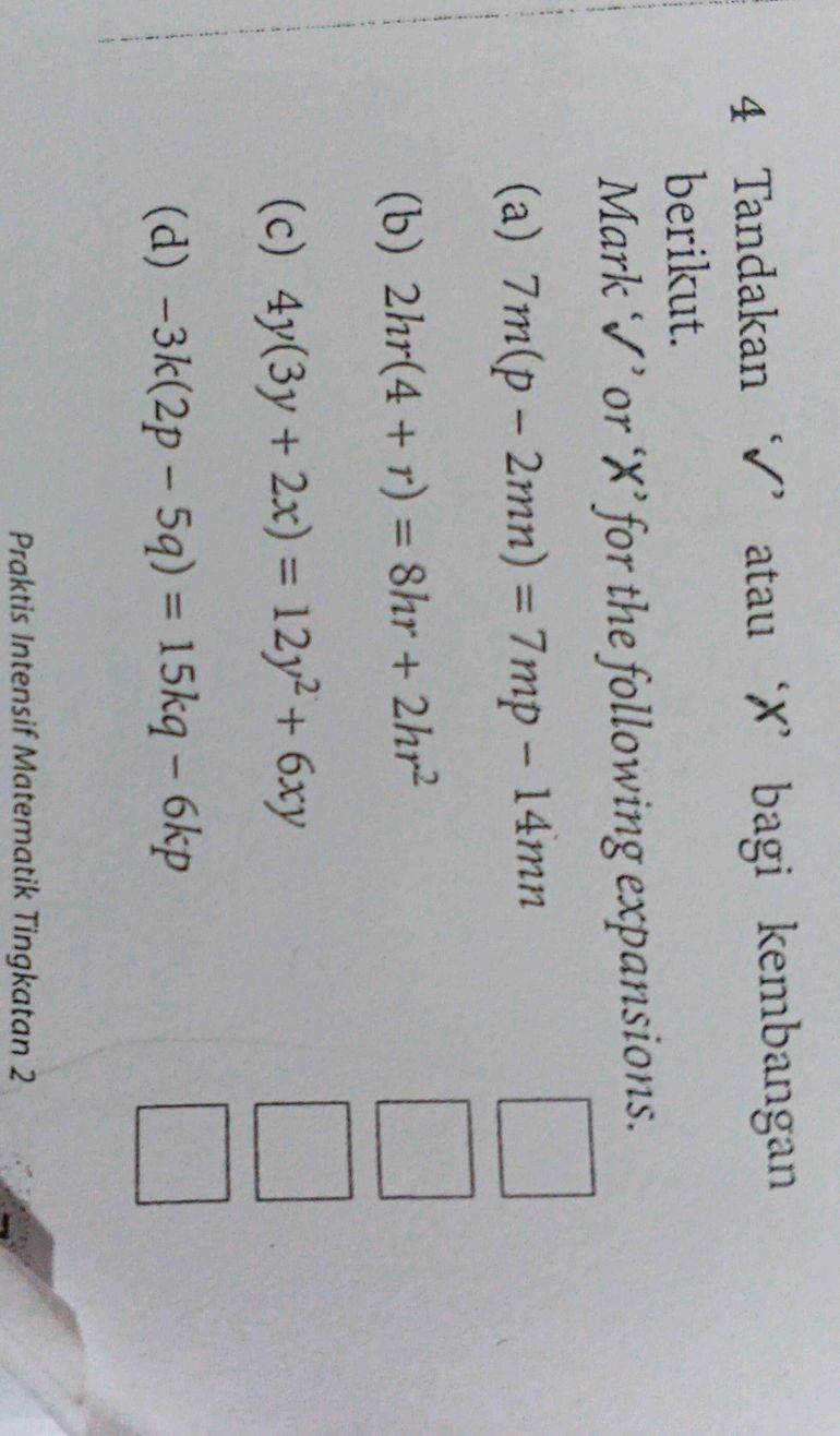 4 Tandakan '2713' atau 'x' bagi kembangan | StudyX