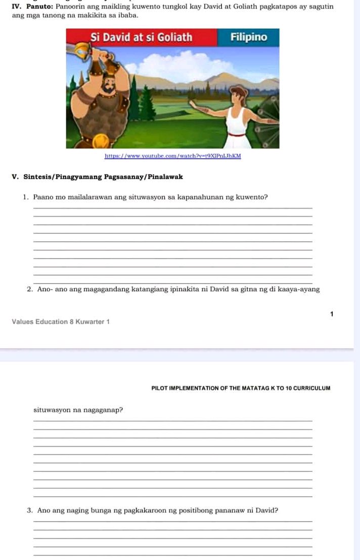 IV. Panuto: Panoorin ang maikling kuwento | StudyX