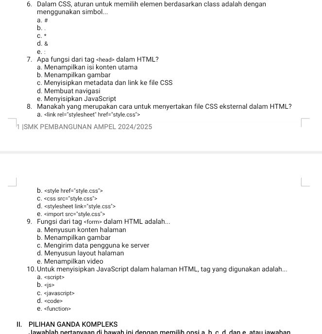 6. Dalam CSS, aturan untuk memilih elemen | StudyX