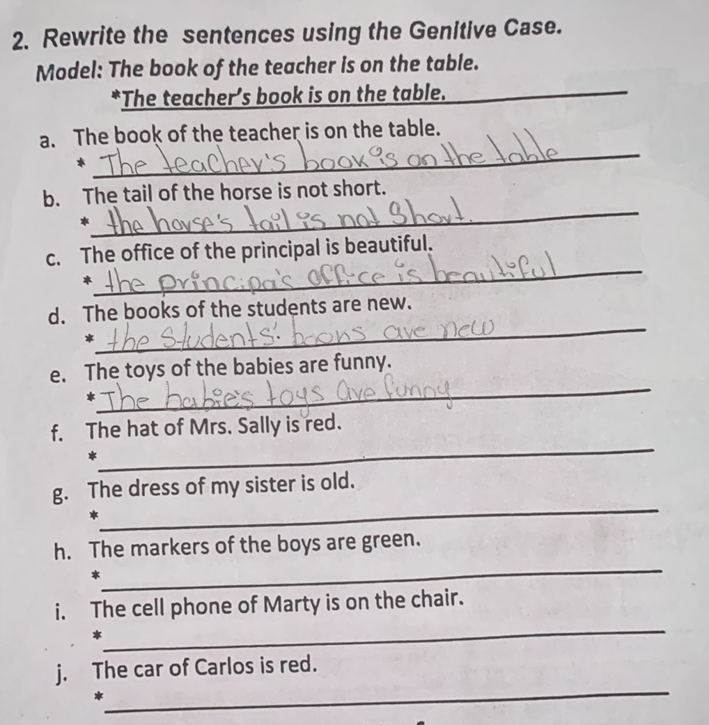 2. Rewrite the sentences using the Genitive | StudyX