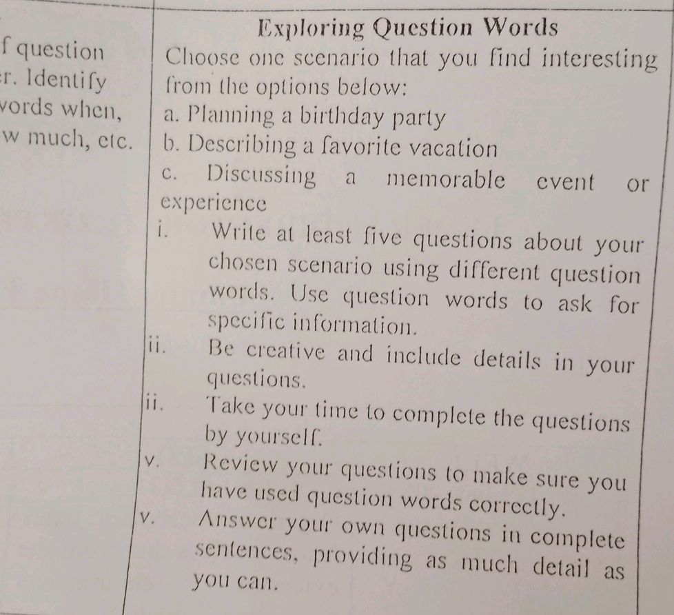 Exploring Question Words Choose one | StudyX