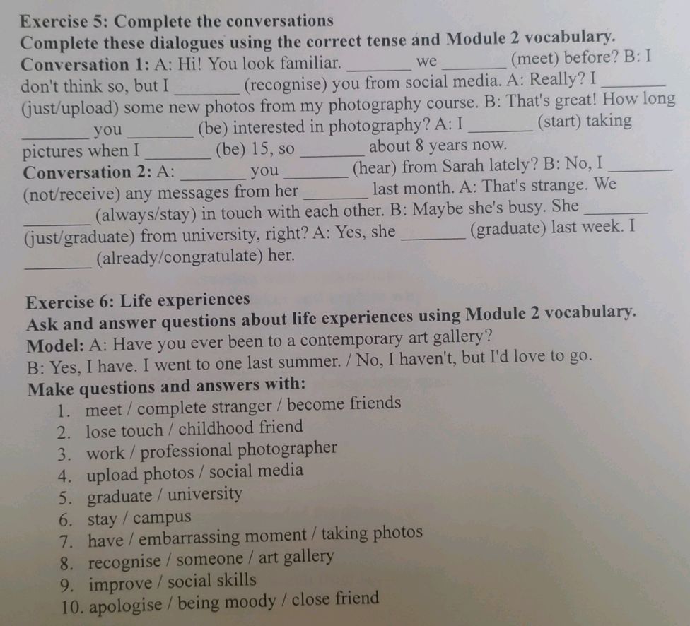 Exercise 5: Complete the conversations | StudyX