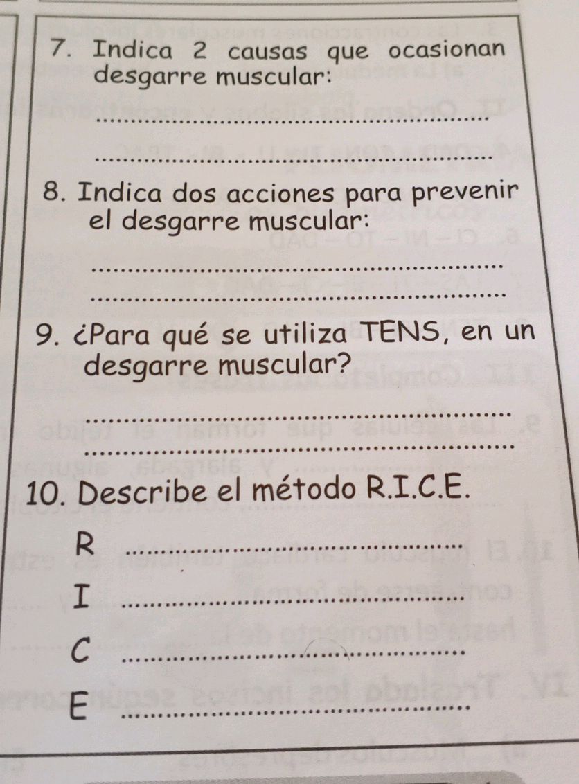 7. Indica 2 causas que ocasionan desgarre | StudyX