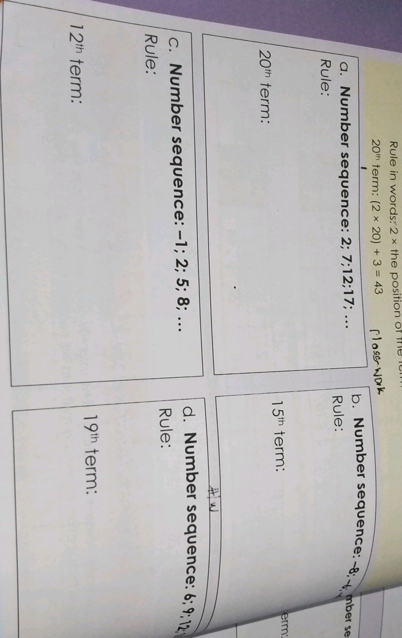 a. Number sequence: 2; 7; 12; 17; ... Rule: | StudyX