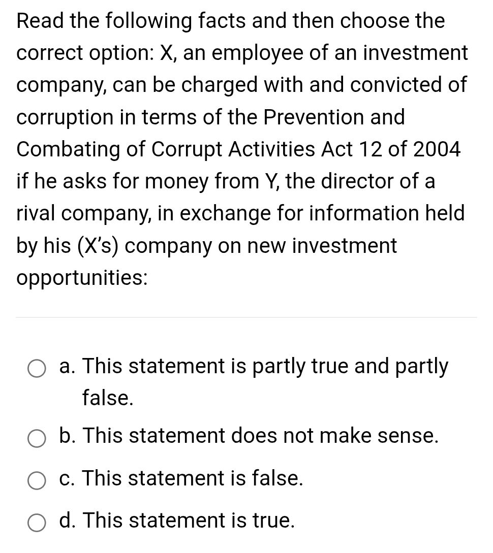 Read the following facts and then choose the | StudyX