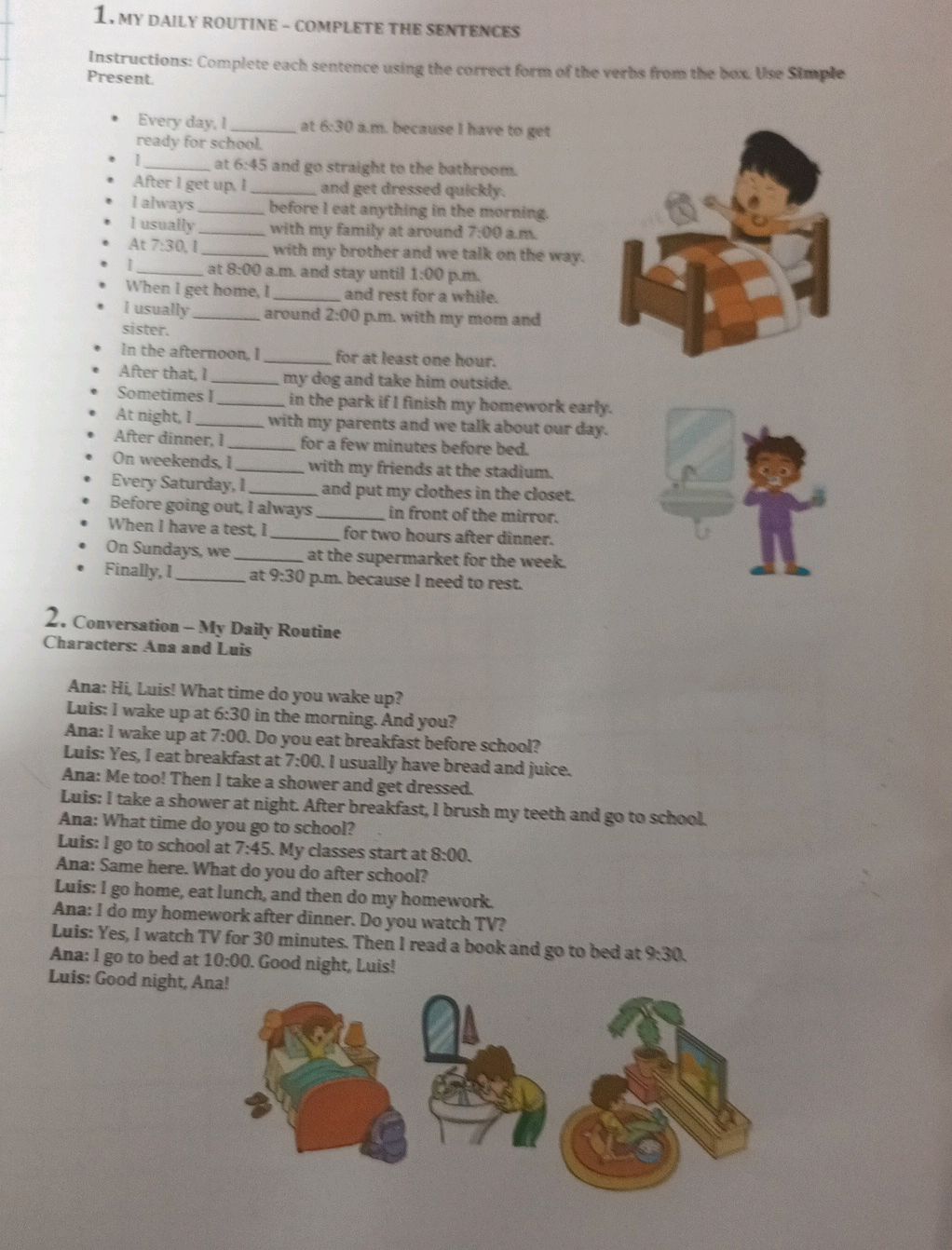 1. MY DAILY ROUTINE - COMPLETE THE SENTENCES | StudyX