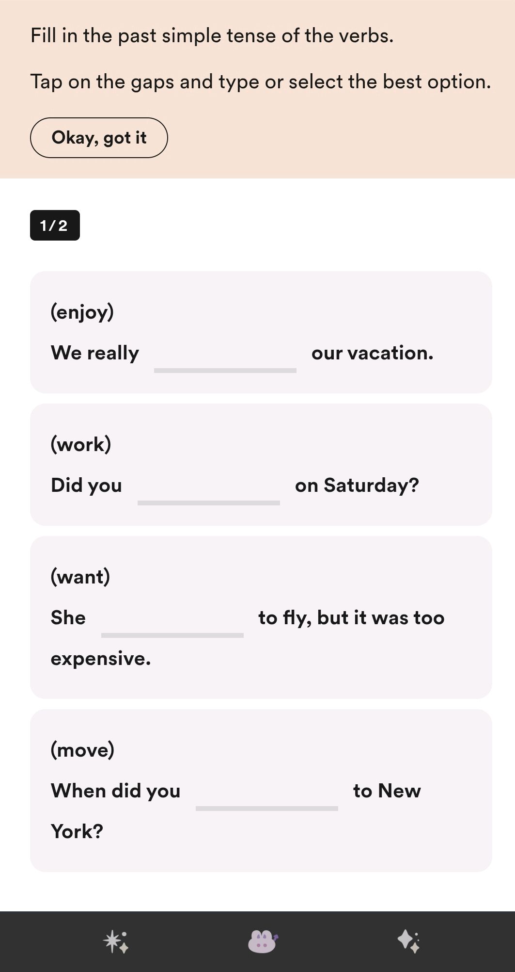 Fill in the past simple tense of the verbs. | StudyX