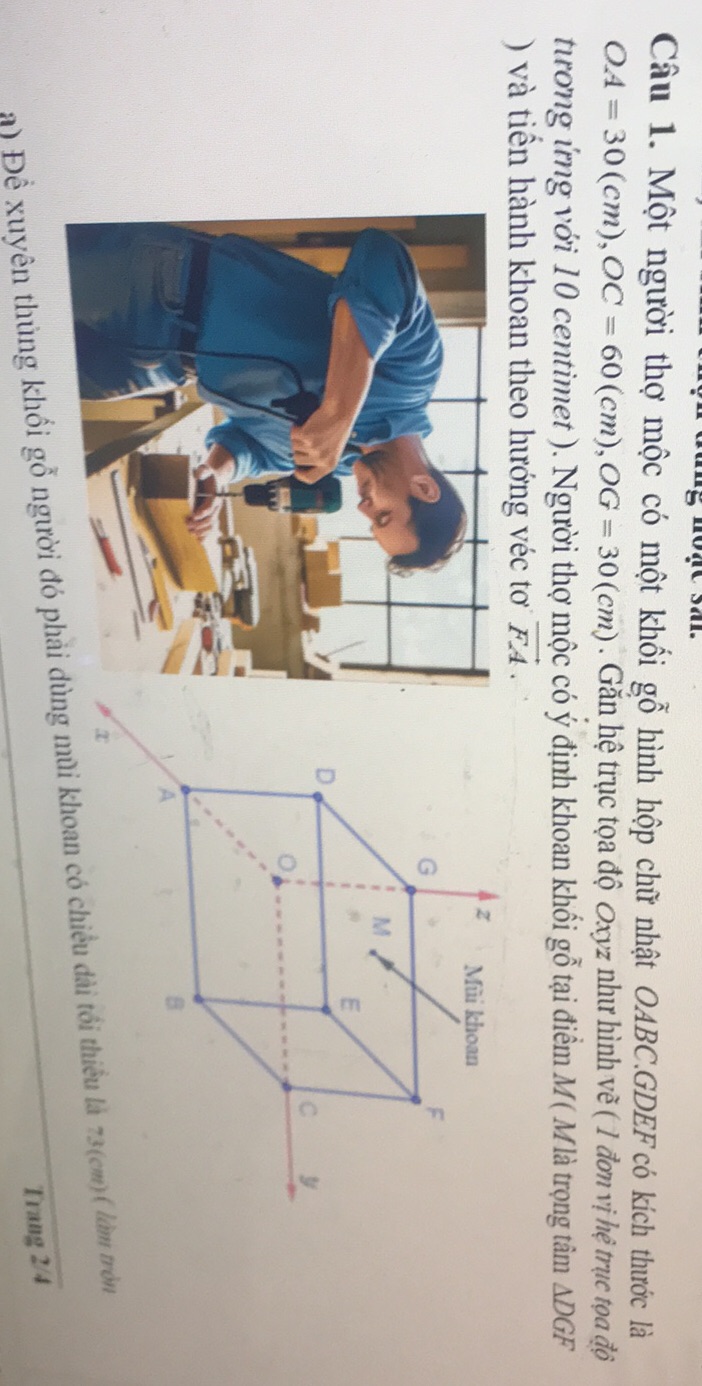 Câu 1. Một người thợ mộc có một khối gỗ hình | StudyX