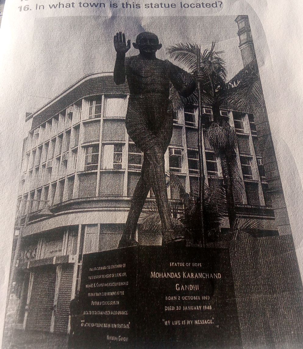 16. In what town is this statue located? | StudyX