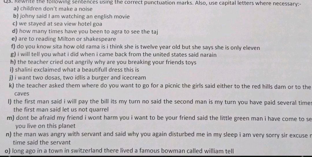 Q3. Rewrite the following sentences using | StudyX