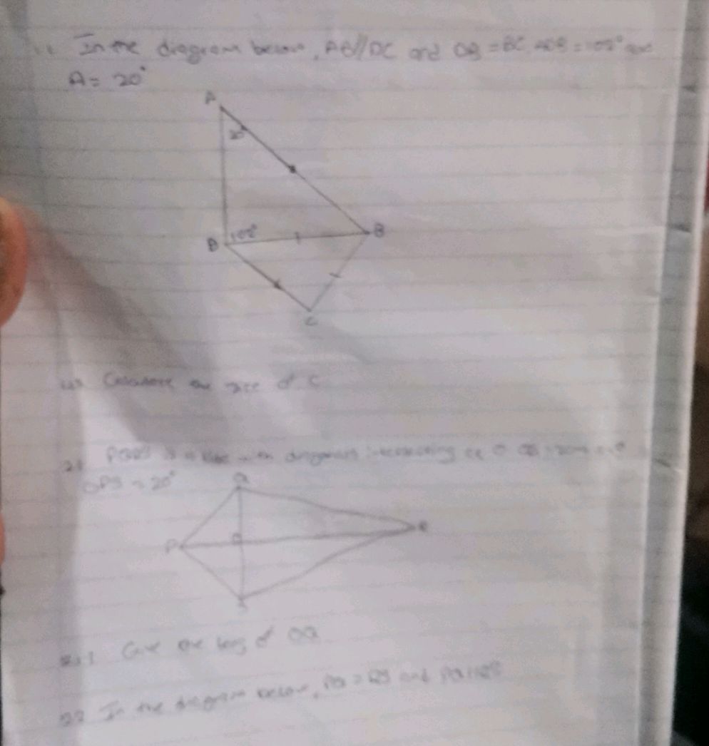 1. In the diagram below, AB//DC and OB = BC. | StudyX