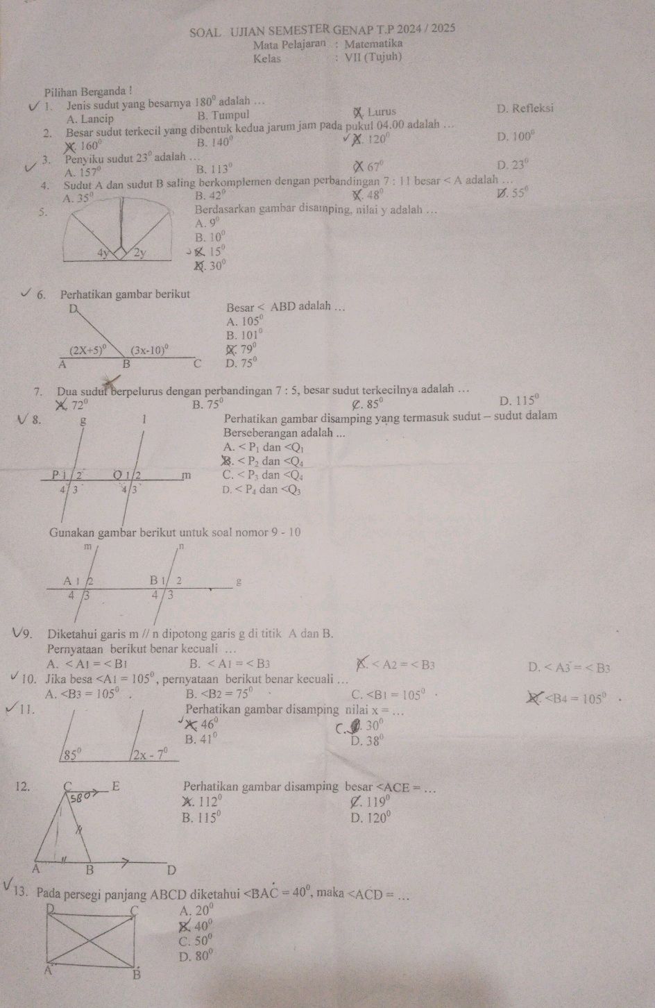 1. Jenis sudut yang besarnya 180º adalah ... | StudyX
