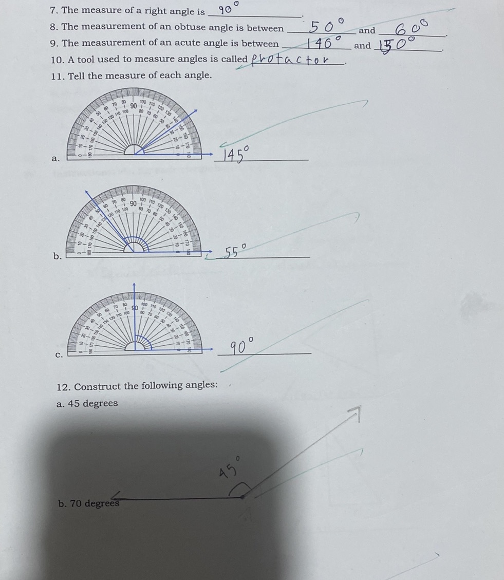The measure of a right angle is $90^ ext{o}$