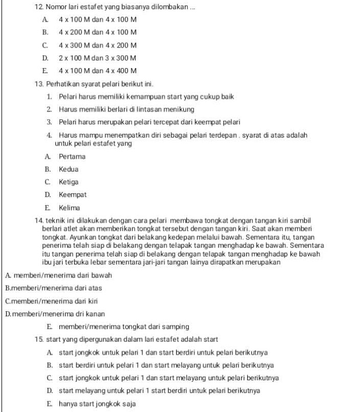 12. Nomor lari estafet yang biasanya | StudyX