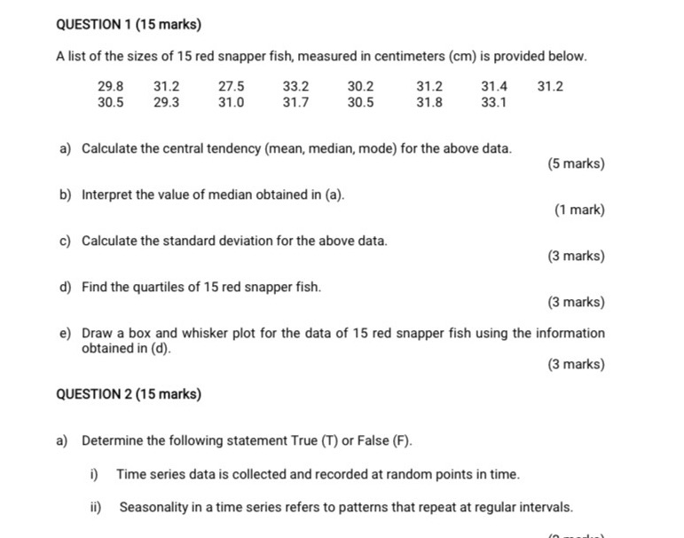 QUESTION 1 (15 marks) A list of the sizes | StudyX