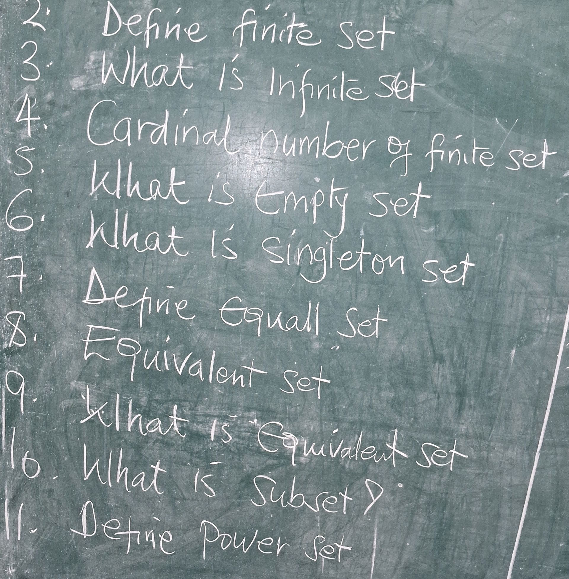 2. Define finite set 3. What is Infinite set | StudyX