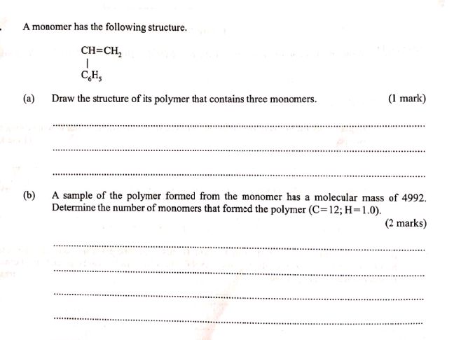 A monomer has the following structure. | StudyX