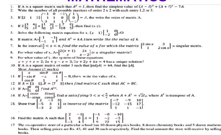 1. If A is a square matrix such that | StudyX