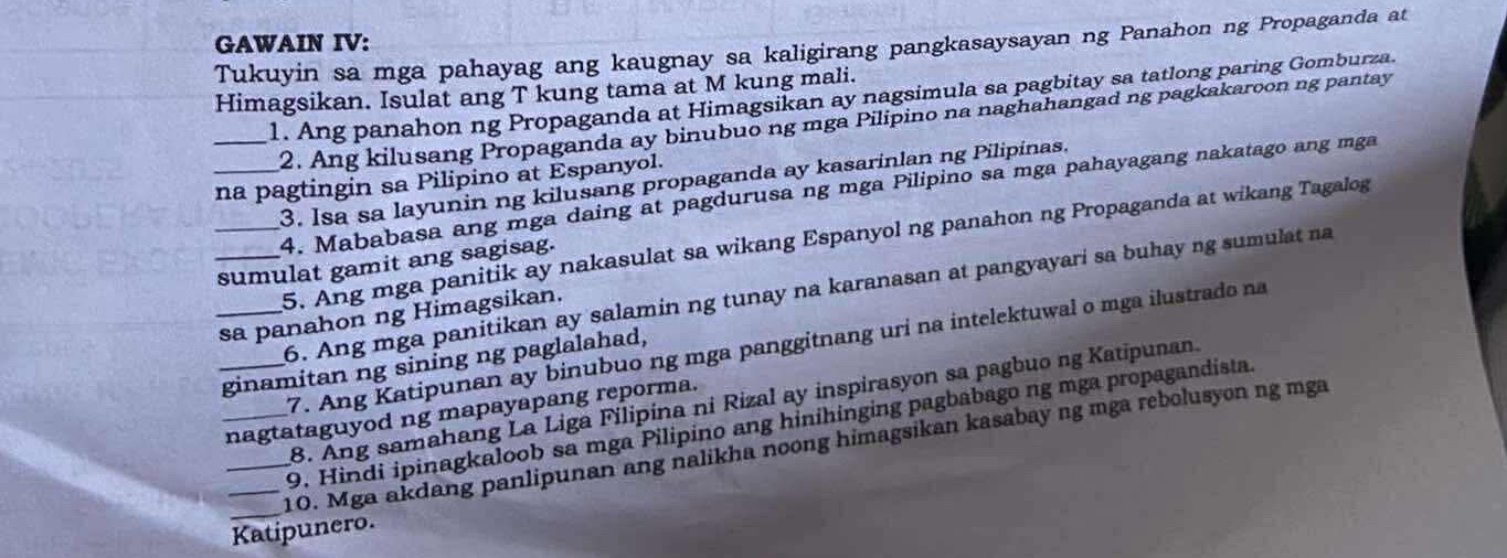 GAWAIN IV: Tukuyin sa mga pahayag ang | StudyX