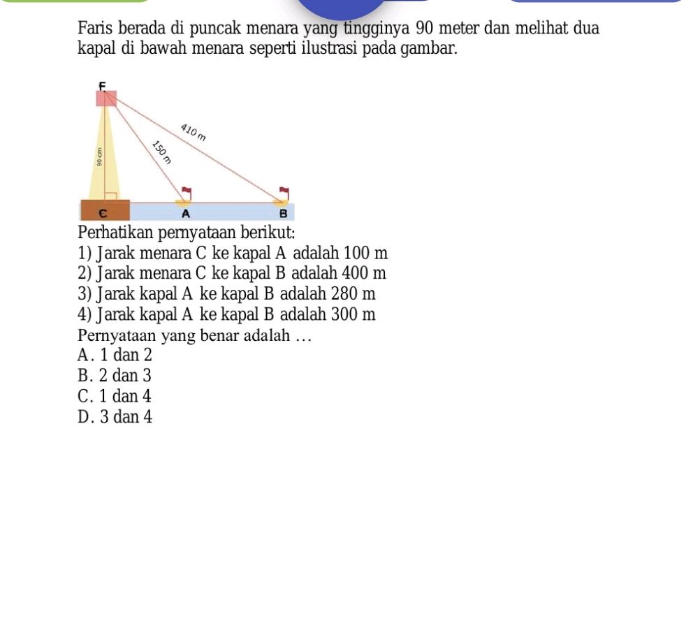 Faris berada di puncak menara yang tingginya | StudyX