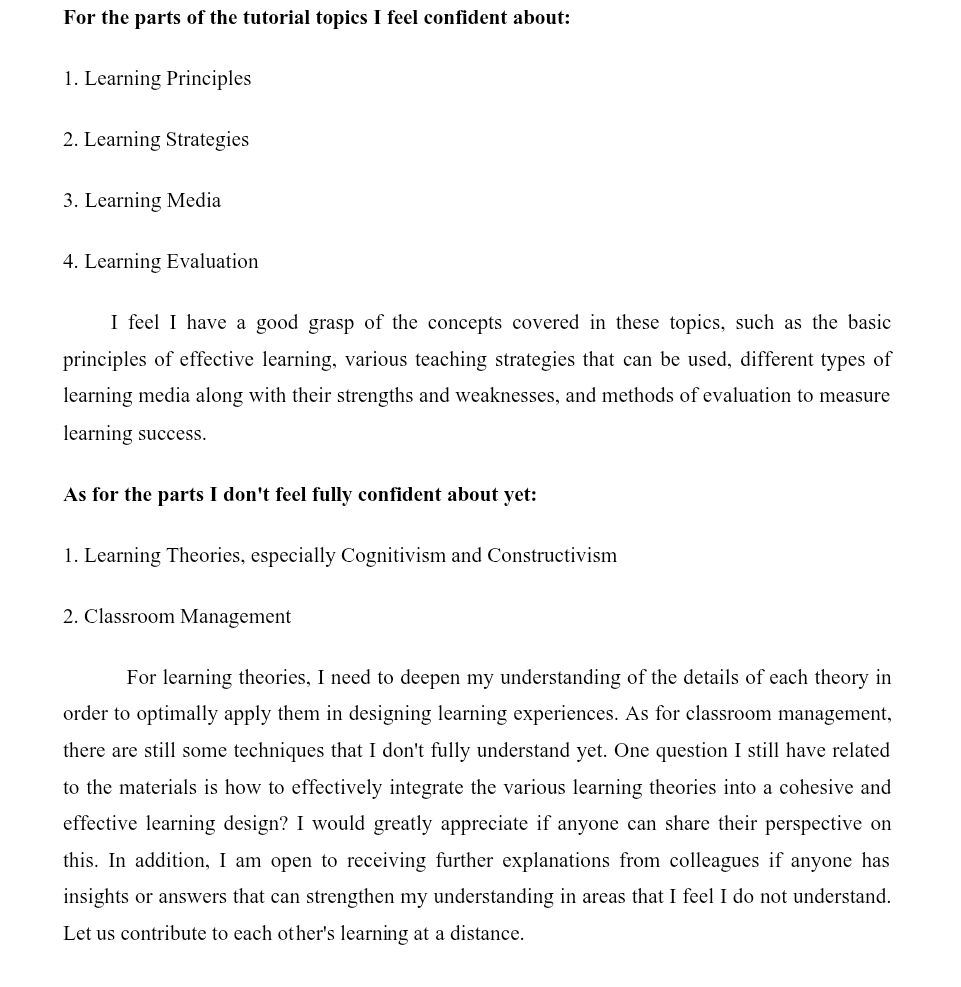 For the parts of the tutorial topics I feel | StudyX