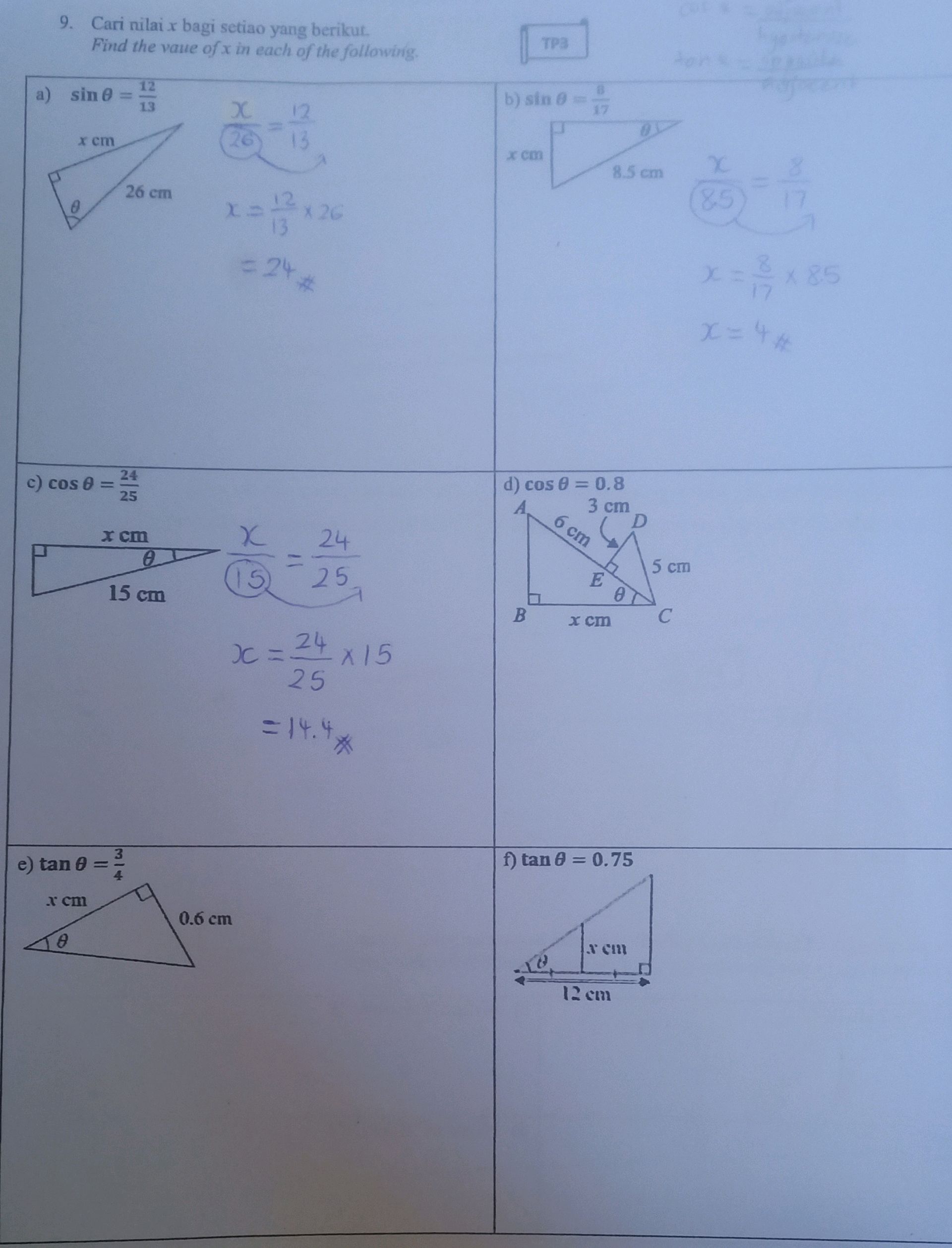 9. Cari nilai x bagi setiao yang berikut. | StudyX