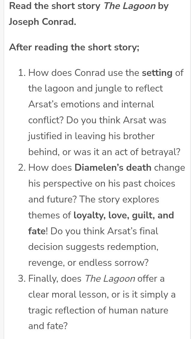Read the short story *The Lagoon* by Joseph | StudyX