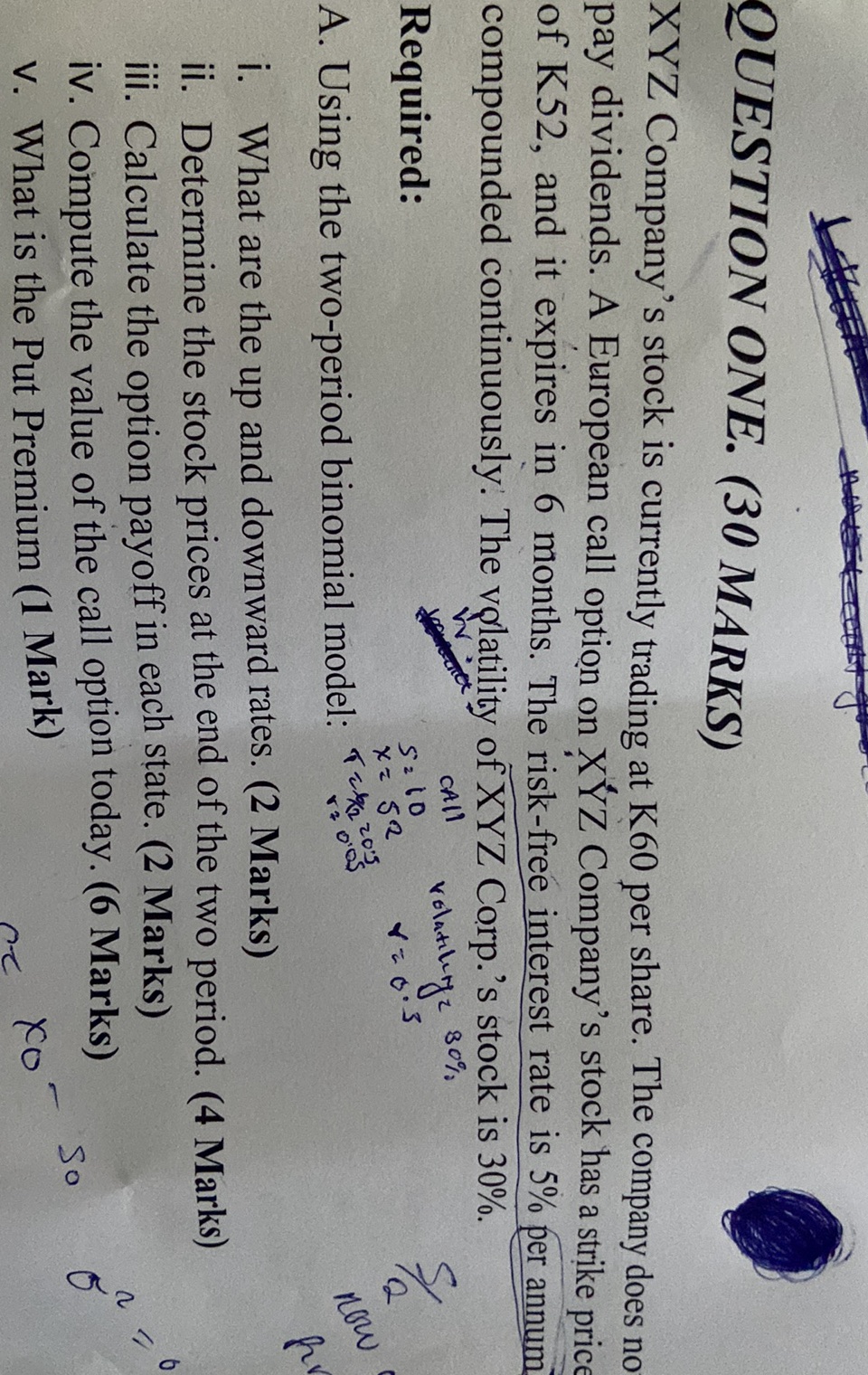 QUESTION ONE. (30 MARKS) XYZ Company's | StudyX