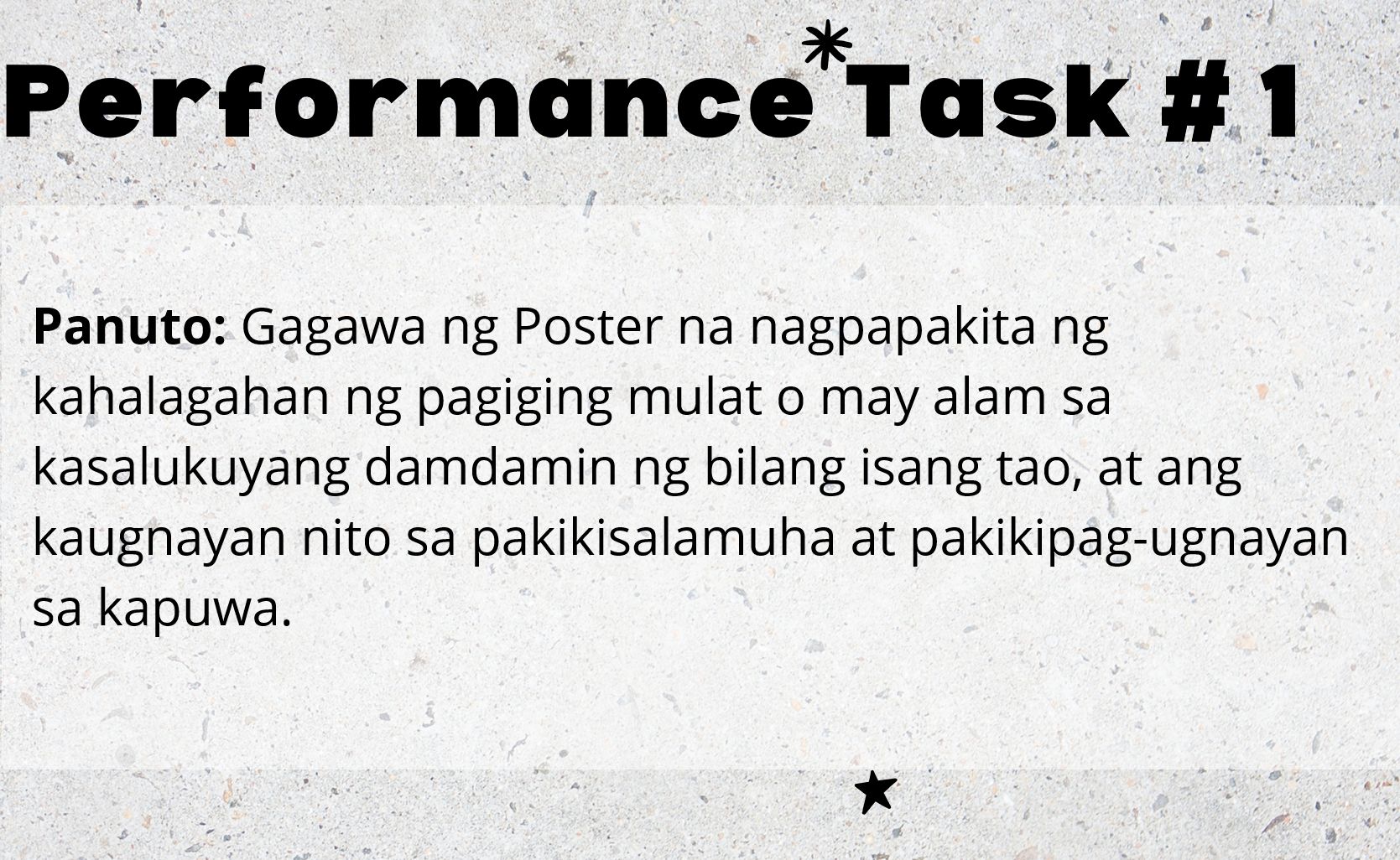 Performance Task #1 Panuto: Gagawa ng | StudyX