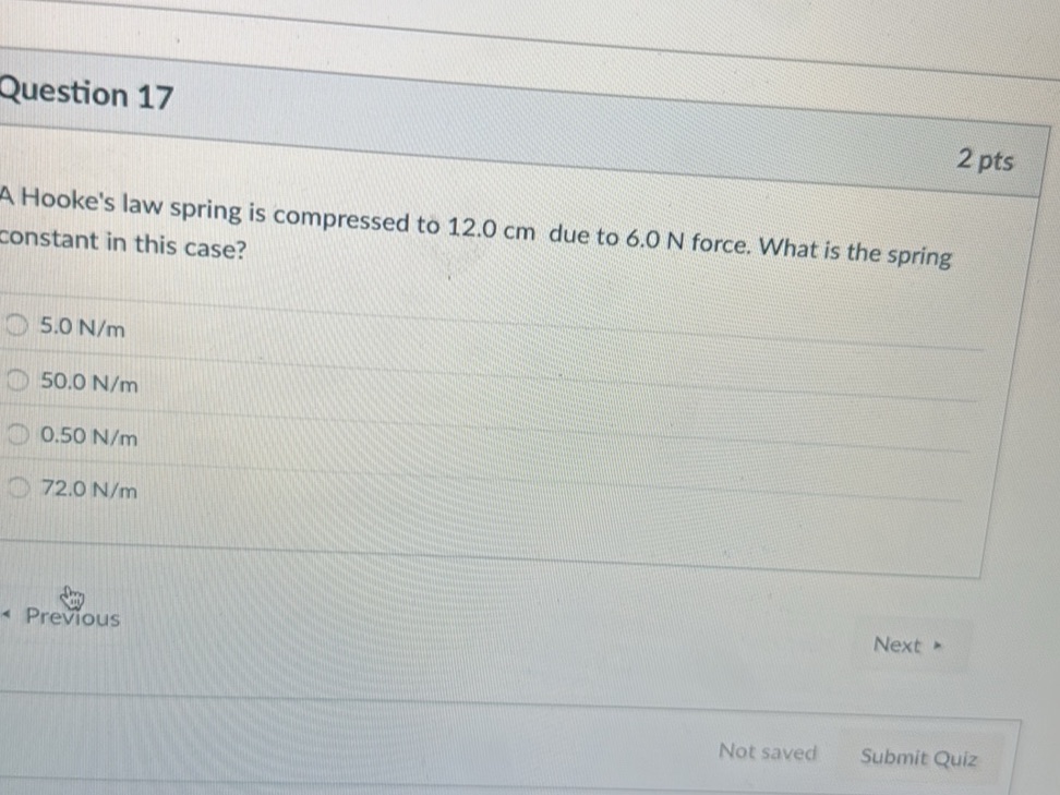 A Hooke's law spring is compressed to 12.0 | StudyX