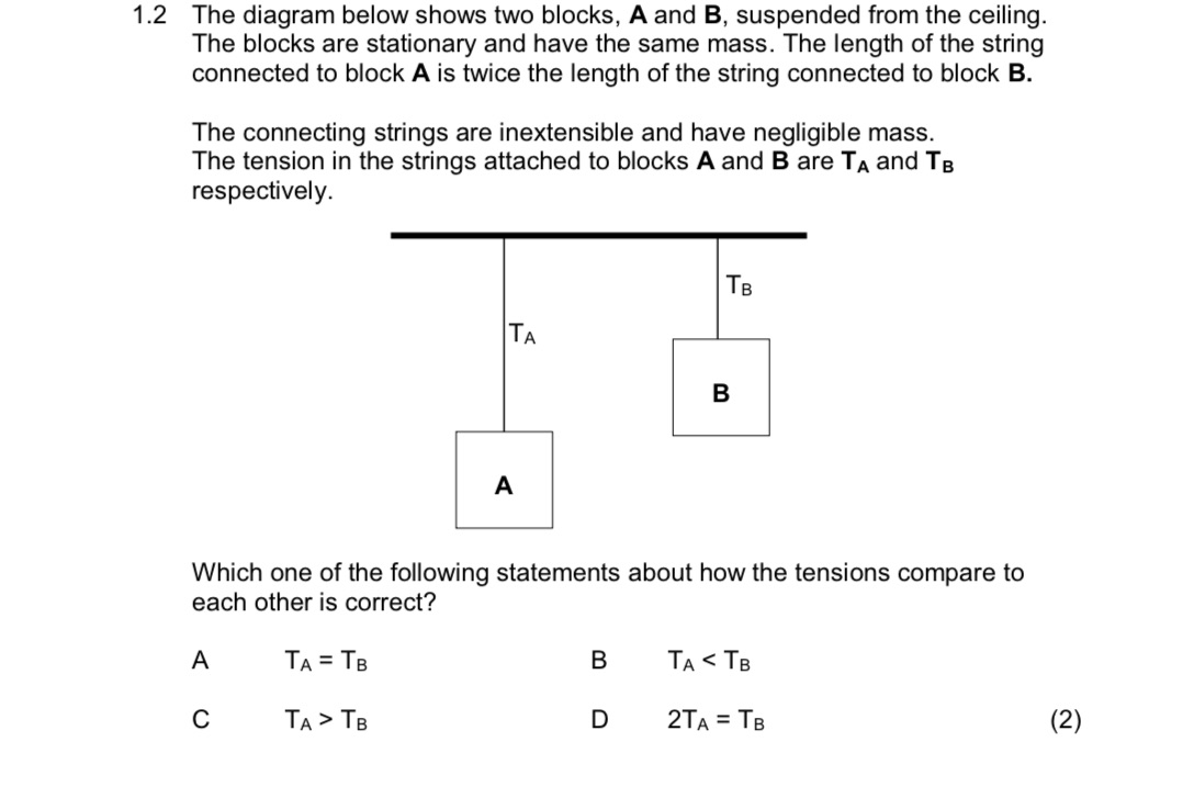 The diagram below shows two blocks, A and B, | StudyX