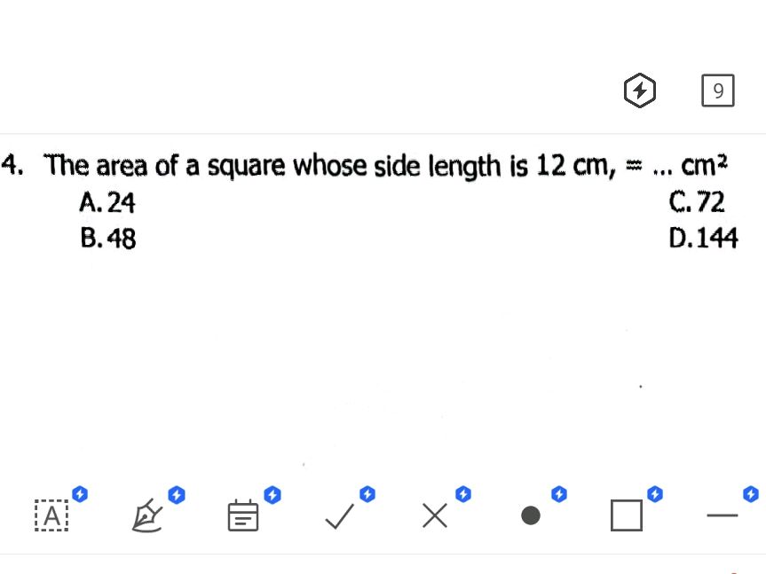 4. The area of a square whose side length is | StudyX