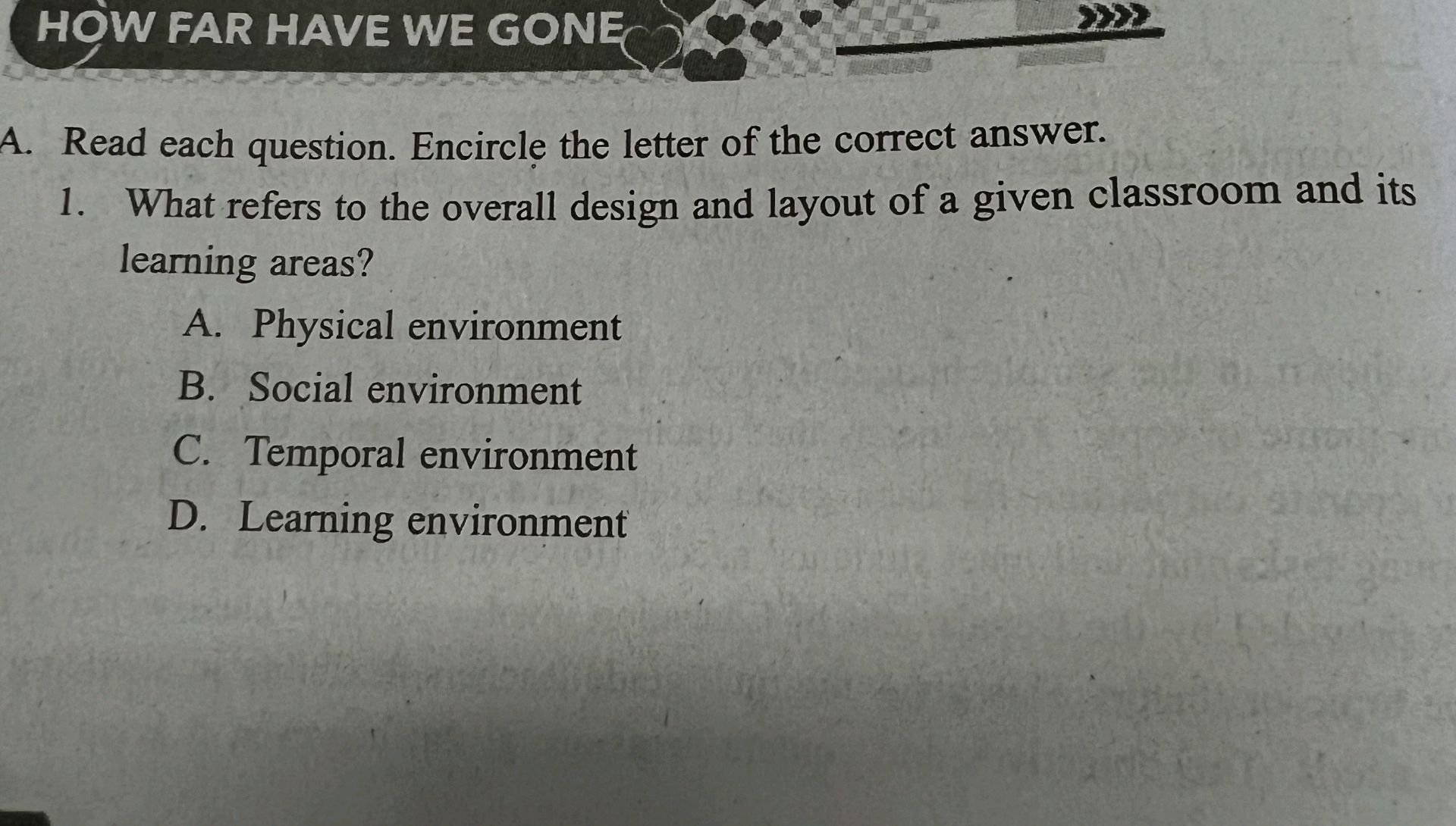 A. Read each question. Encircle the letter | StudyX