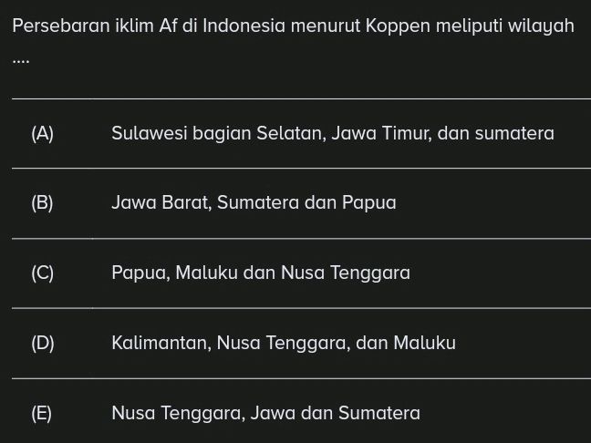 Persebaran iklim Af di Indonesia menurut | StudyX