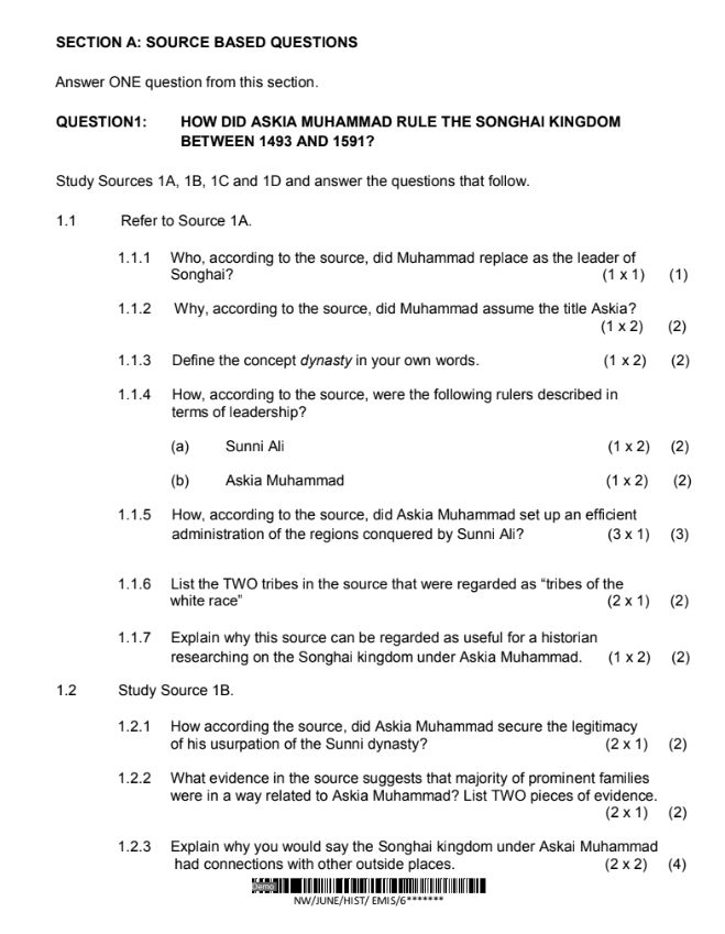 SECTION A: SOURCE BASED QUESTIONS Answer | StudyX