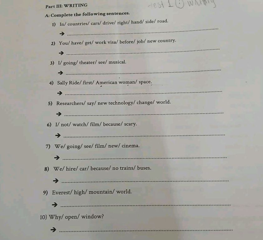 A: Complete the following sentences. 1) In/ | StudyX